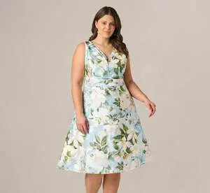 Adrianna Papell Magnolia Floral Jacquard A-line Midi Dress - Blue Multi