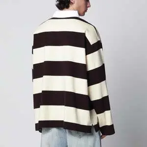 Balenciaga Striped Jersey Polo Shirt In Cotton - Brown