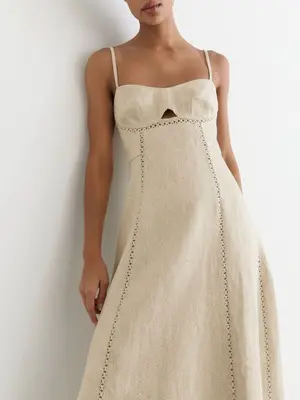 REISS Linen-blend Fit-and-flare Midi Dress