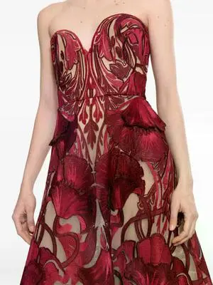 Elie Saab Strapless Tulle Midi Dress