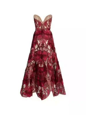 Elie Saab Strapless Tulle Midi Dress