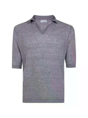BALLANTYNE Micro-check Collared T-shirt - Grey