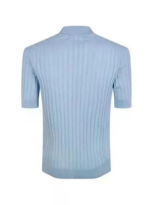 FILIPPO DE LAURENTIIS Ribbed-knit V-neck T-shirt - Blue