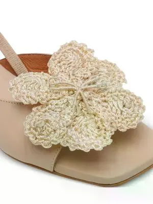ANGEL ALARCON Flower Detail Slingback Flats - Neutrals
