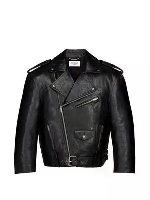 Saint Laurent Belted Leather Biker Jacket - Black