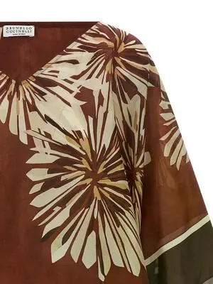 Brunello Cucinelli Floral-print Silk Blouse - Brown