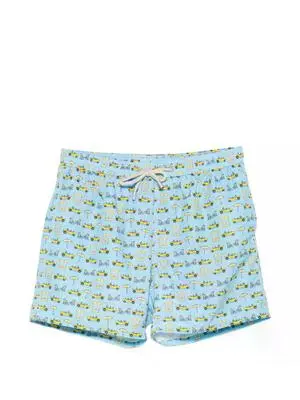 MC2 SAINT BARTH Car-print Drawstring Swim Shorts - Blue
