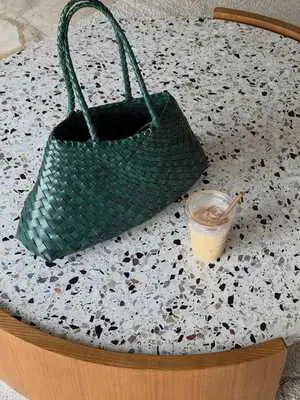 Dragon Diffusion Santa Croce Small Handwoven Leather Tote Green