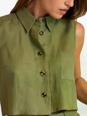 HEVRON Sleeveless Cropped Shirt - Green