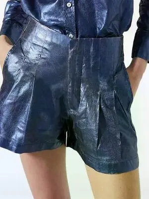 Lanhtropy Metallic Pleated Shorts - Blue
