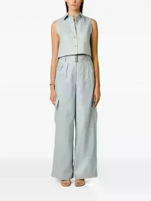 HEVRON Belted Pleated Wide Leg Pants