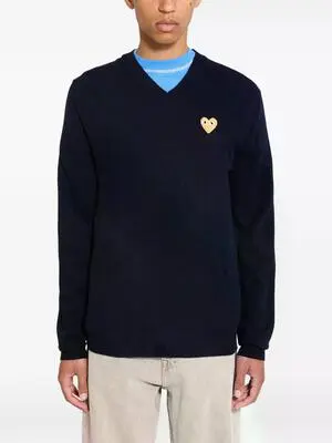 Comme Des Garçons Heart-patch V-neck Sweater