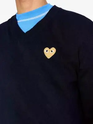 Comme Des Garçons Heart-patch V-neck Sweater
