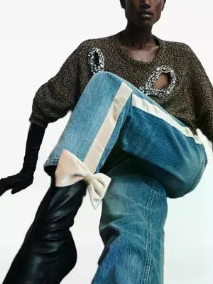 Hellessy Libby Velvet-stripe Bow-detail Jeans