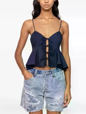 Sea Tie-fastening Peplum Top - Blue