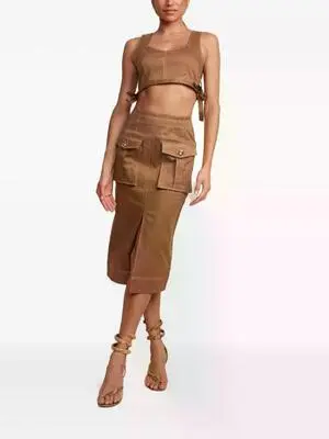 HEVRON Contrast-stitch Flap-pocket Midi Skirt