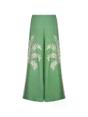 Carolina K Palm-tree Embroidered Palazzo Pants