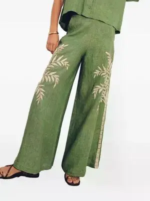 Carolina K Palm-tree Embroidered Palazzo Pants