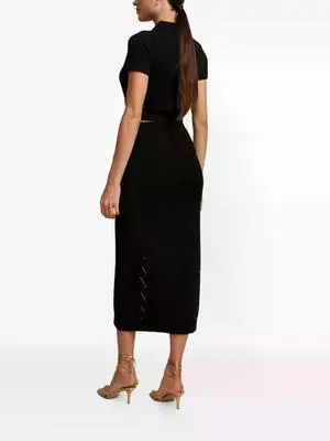 HEVRON Pointelle-knit Button-front Skirt - Black