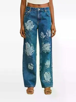 Cult Gaia Floral-appliqué Frayed Jeans - Blue