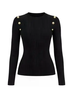 Guess Ribbed Knit Sweater With Button Detail - Black