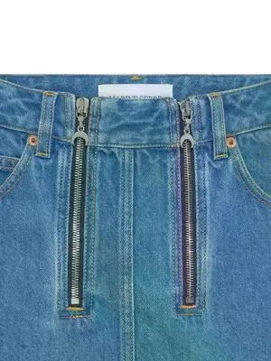 MARINE SERRE Crescent Moon-print Zip-detail Denim Skirt - Blue
