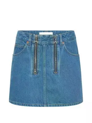 MARINE SERRE Crescent Moon-print Zip-detail Denim Skirt - Blue