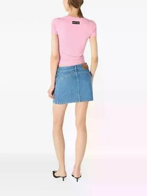 MARINE SERRE Crescent Moon-print Zip-detail Denim Skirt - Blue
