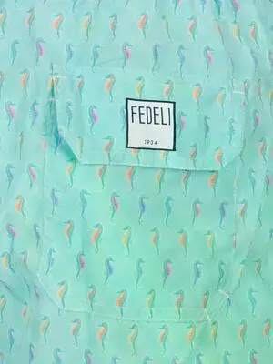 Fedeli Seahorse Print Swim Shorts - Blue