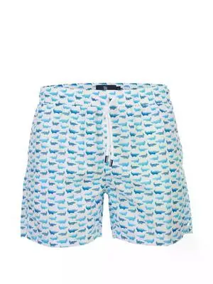 Fedeli Crocodile Print Swim Shorts White