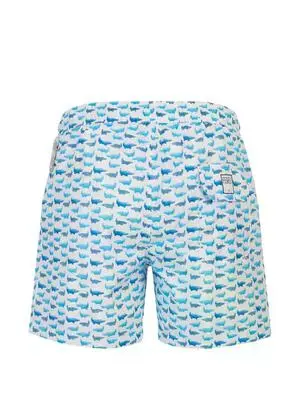 Fedeli Crocodile Print Swim Shorts - White
