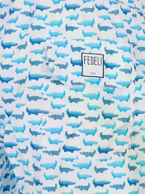 Fedeli Crocodile Print Swim Shorts - White