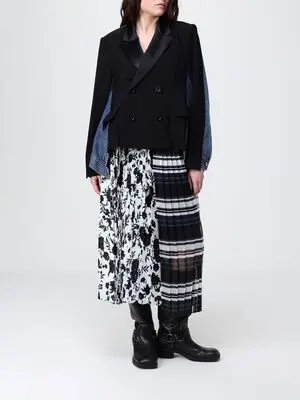 Sacai Double Breasted Jacket With Denim Paneling - Black