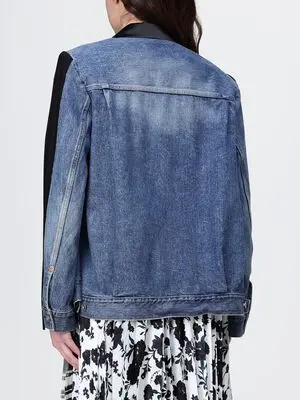 Sacai Double Breasted Jacket With Denim Paneling - Black