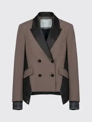 Sacai Double-breasted Wool Blazer With Cotton Inserts