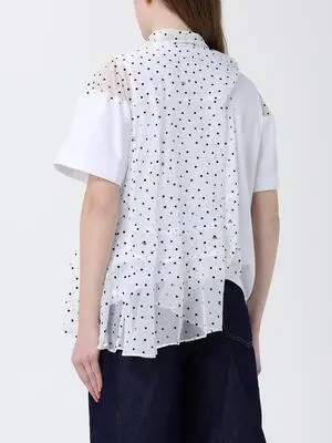 Sacai Cotton And Polka Dot Tulle Top
