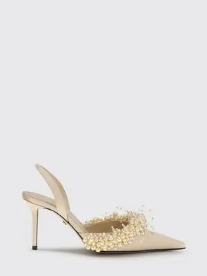 MACH&MACH Mach & Mach Silk Satin Slingback Pumps With Synthetic Pearl Embellishments