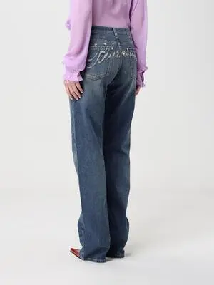 Blumarine Slim Fit Distressed Logo Denim Jeans - Ice