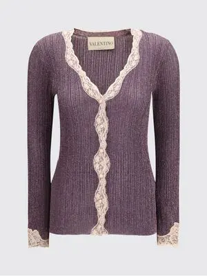 Valentino Garavani Ribbed Knit Lace Trimmed Cardigan