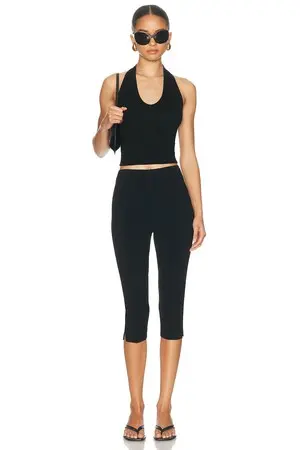 Enza Costa Silk Rib U Neck Halter Top - Black