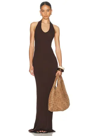 Enza Costa Silk Rib U Neck Halter Maxi Dress - Chocolate