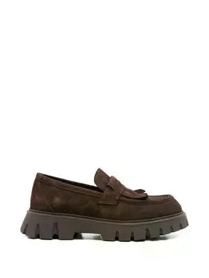 SERGIO MORETTI FIRENZE Fringe-detail Lug-sole Loafers - Brown