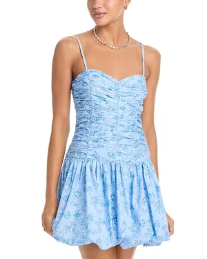 Aqua Rose Bud Gathered Dress - Blue Multi