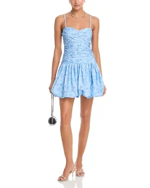 Aqua Rose Bud Gathered Dress
