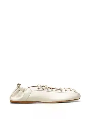 CHUCKIES Beige Leather Lace-up Ballet Flats - Neutrals