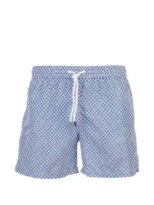 Fedeli Geometric-print Drawstring Swim Shorts - Blue
