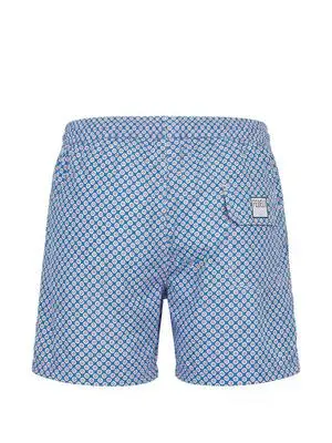 Fedeli Geometric-print Drawstring Swim Shorts - Blue
