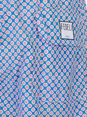 Fedeli Geometric-print Drawstring Swim Shorts - Blue