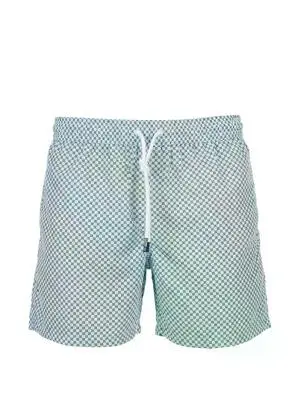 Fedeli Geometric Print Drawstring Swim Shorts - Blue