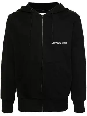 Calvin Klein Logo-print Zipped Hoodie - Black